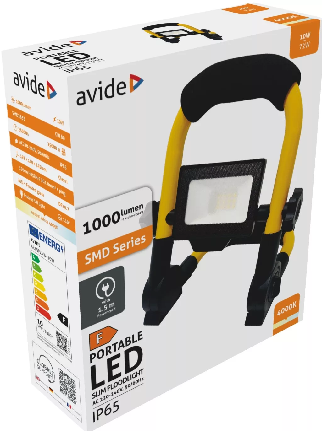 Avide LED Opál Reflektor Slim SMD 10W állványos 1.5m természetes fehér ...